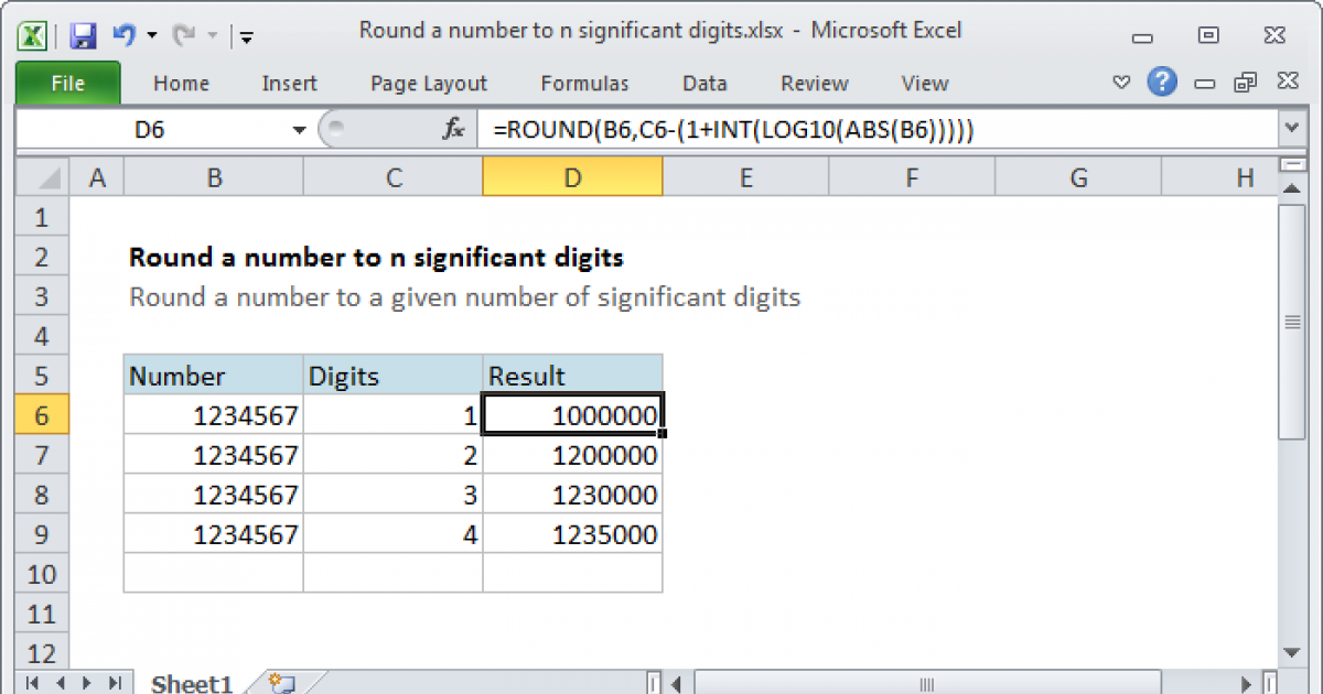 Round A Number To N Significant Digits Excel Formula Exceljet